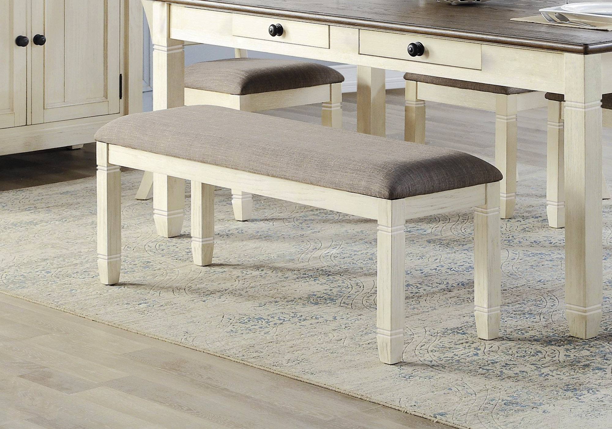 Alcott Hill Antique White Finish 1Pc 48-Inch Bench Upholstered Seat ...