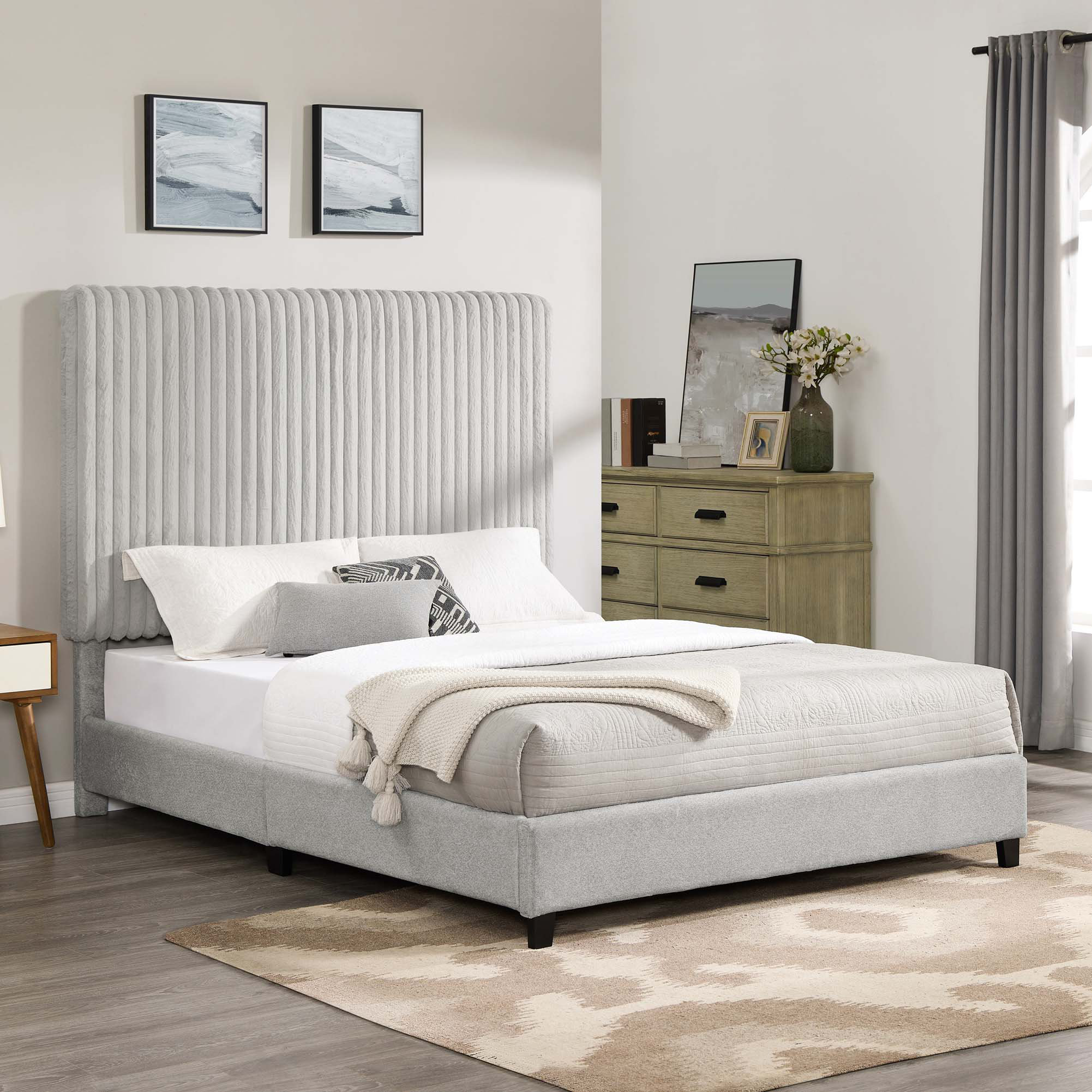Everly Quinn Minky Stone Upholstered Platform Bed | Wayfair