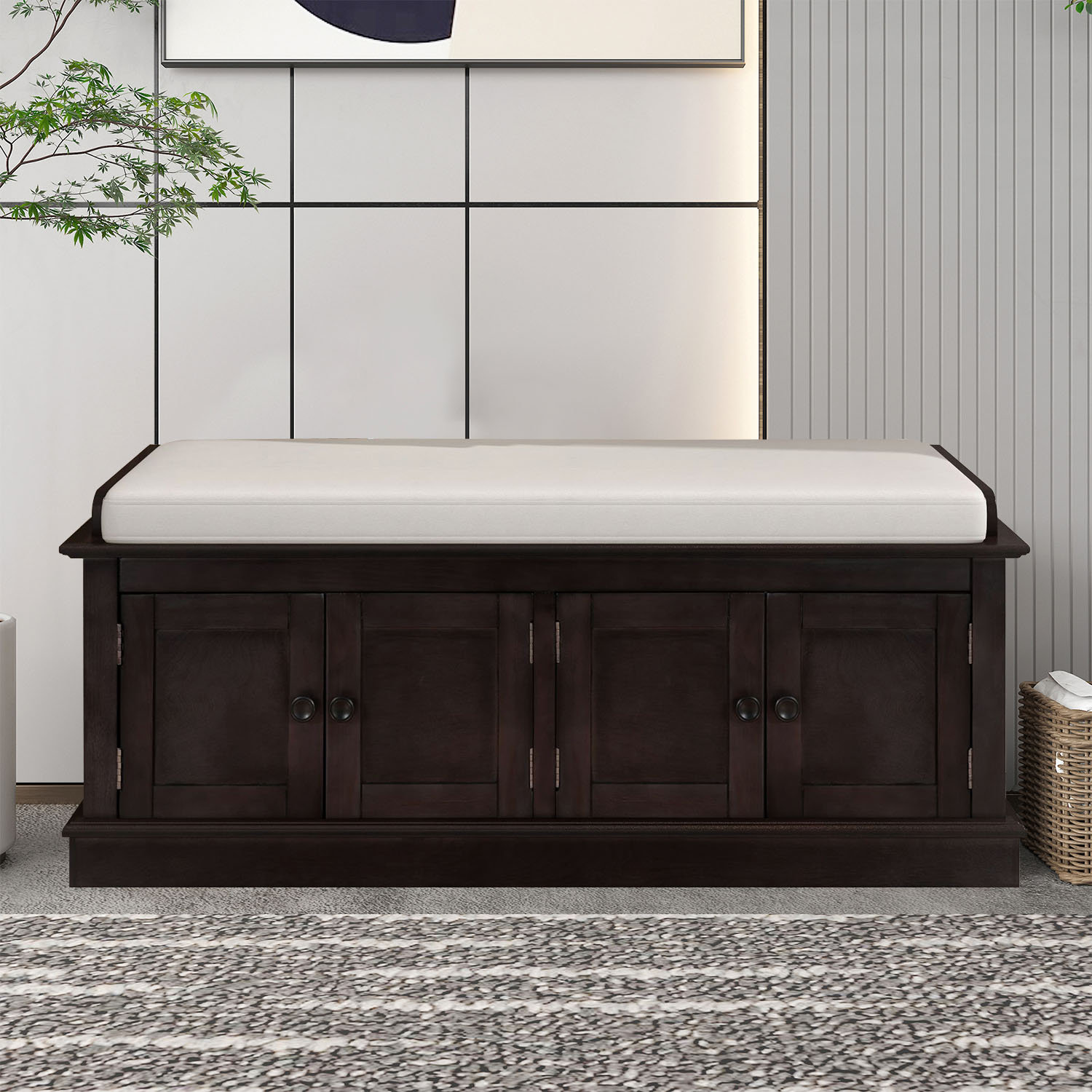Wildon Home® Calena Wooden Storage Bench with Linen Seat Cushion | Wayfair