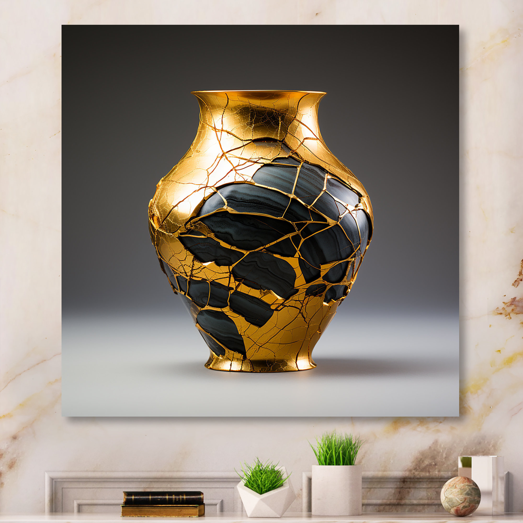 Mercer41 Japan Golden Kintsugi Pottery - Japan Art Metal Wall Art ...
