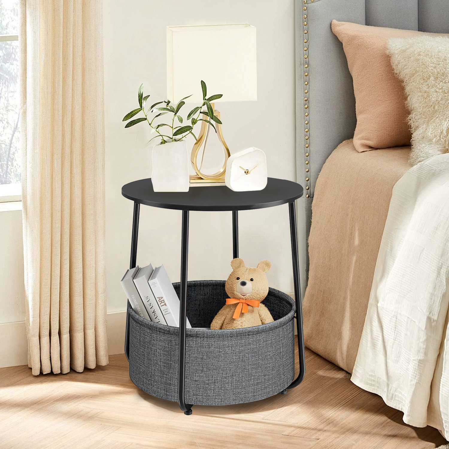 Winston Porter Karstyn 2-Tier Round Metal Side Table, Small Storage ...