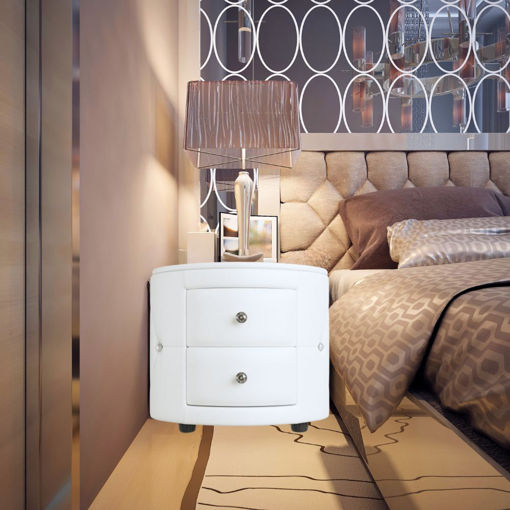 Mercer41 2 - Drawer PU Nightstand Upholstered Bedside Table Storage End ...