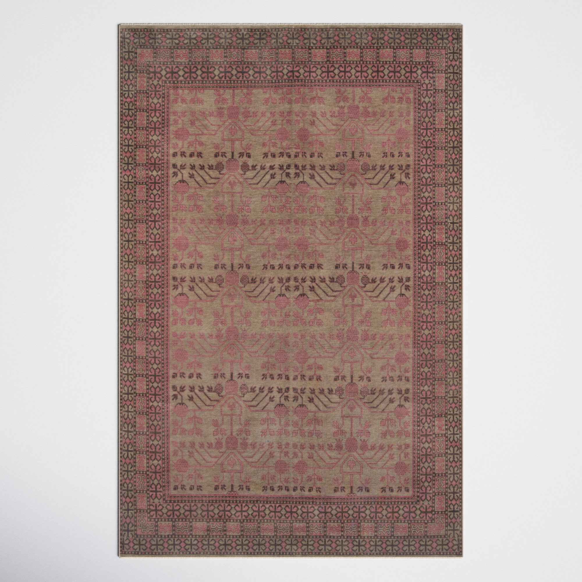 Joss & Main Leonardo Oriental Hand-Knotted Wool Pink/Brown Area Rug ...