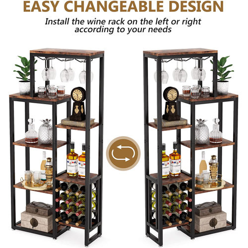 17 Stories Freestanding Wine Bakers Rack With Glass Holder And Wine ...