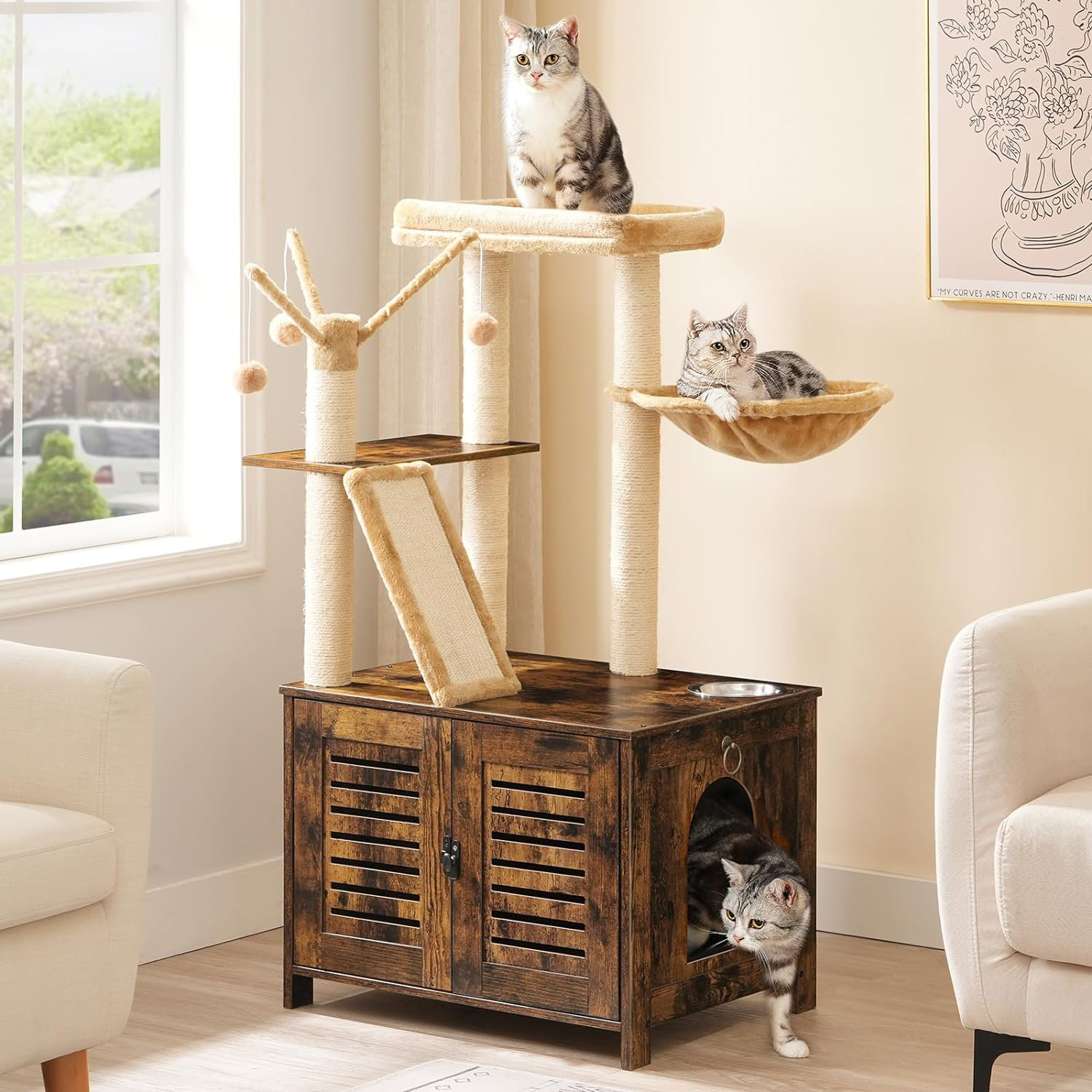 Tucker Murphy Pet™ Cat Tree With Litter Box Enclosure, 44" Tall Wooden ...