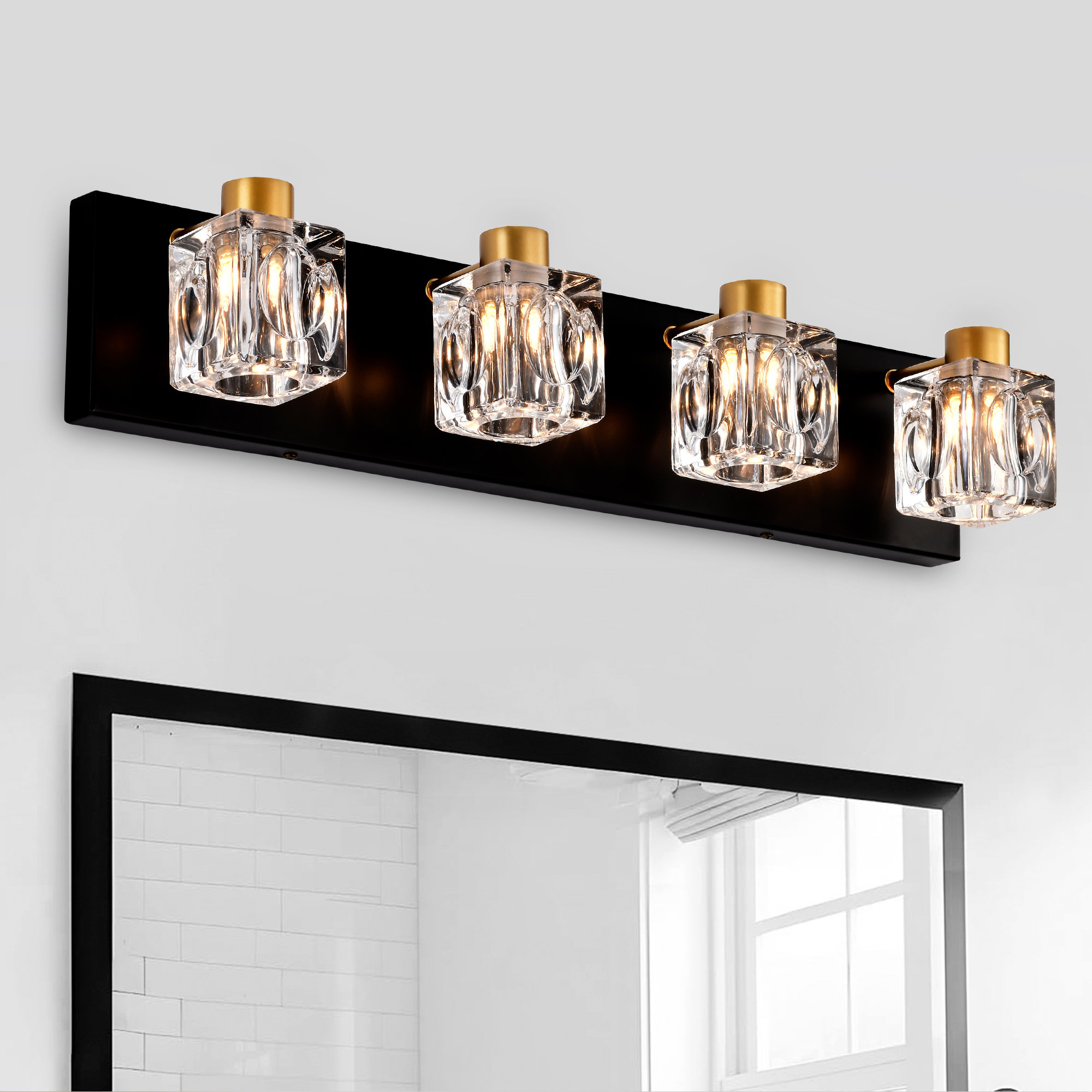 Mercer41 4-Light Modern Vanity Light Fixture with Crystal Glass Shades ...