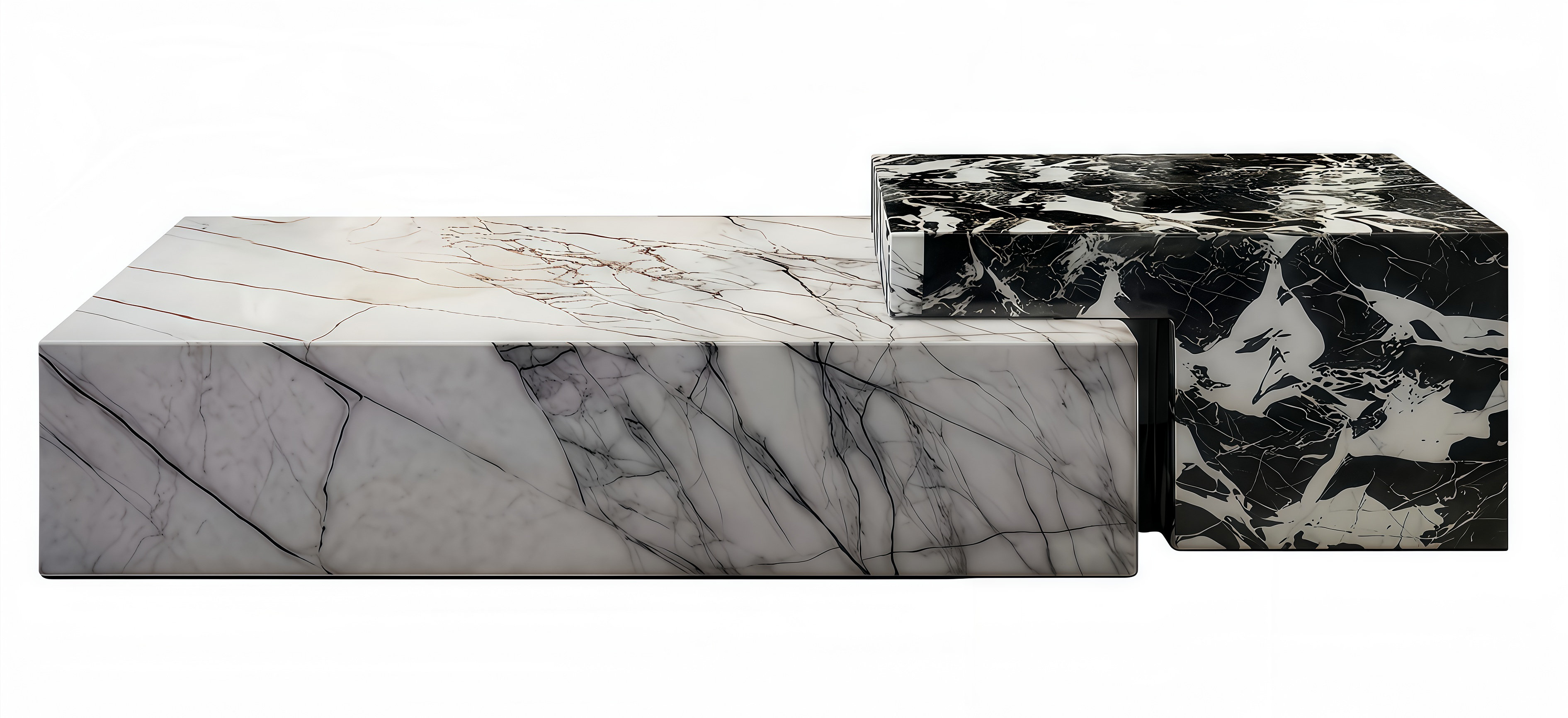Orren Ellis Nested Marble Coffee Table Set 47"White & 27.6"Black Modern ...