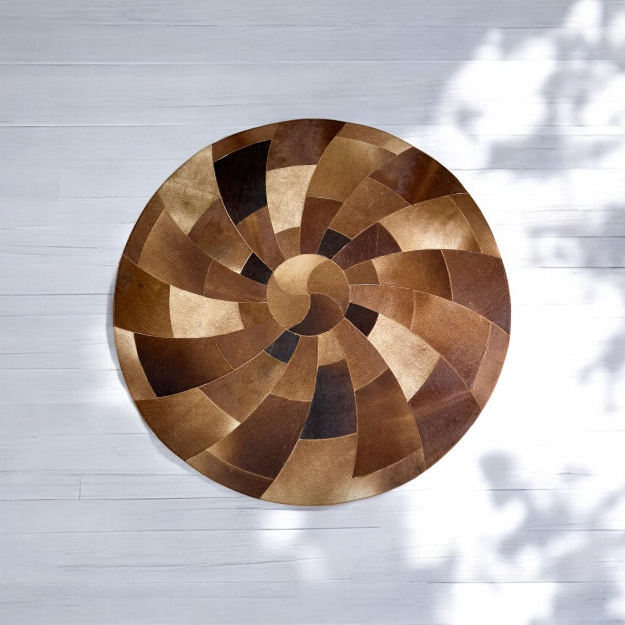 Foundry Select Round Spiral Cowhide Rug Â€“ Brown Patchwork Leather ...