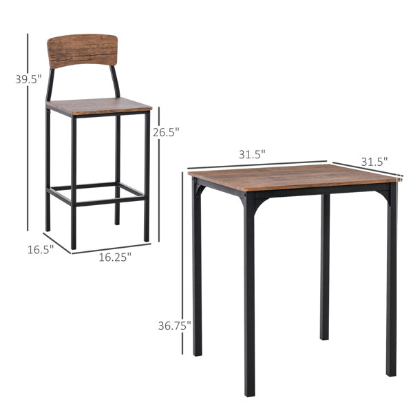 17 Stories 3 Piece Bar Table Set, Industrial Counter Height Dining ...