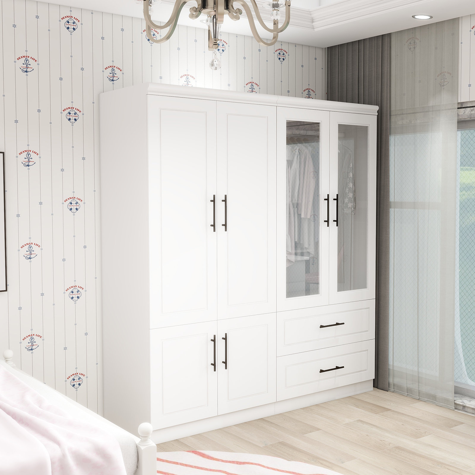 Red Barrel Studio® 4-Door Wardrobe Armoires with Drawers, White | Wayfair