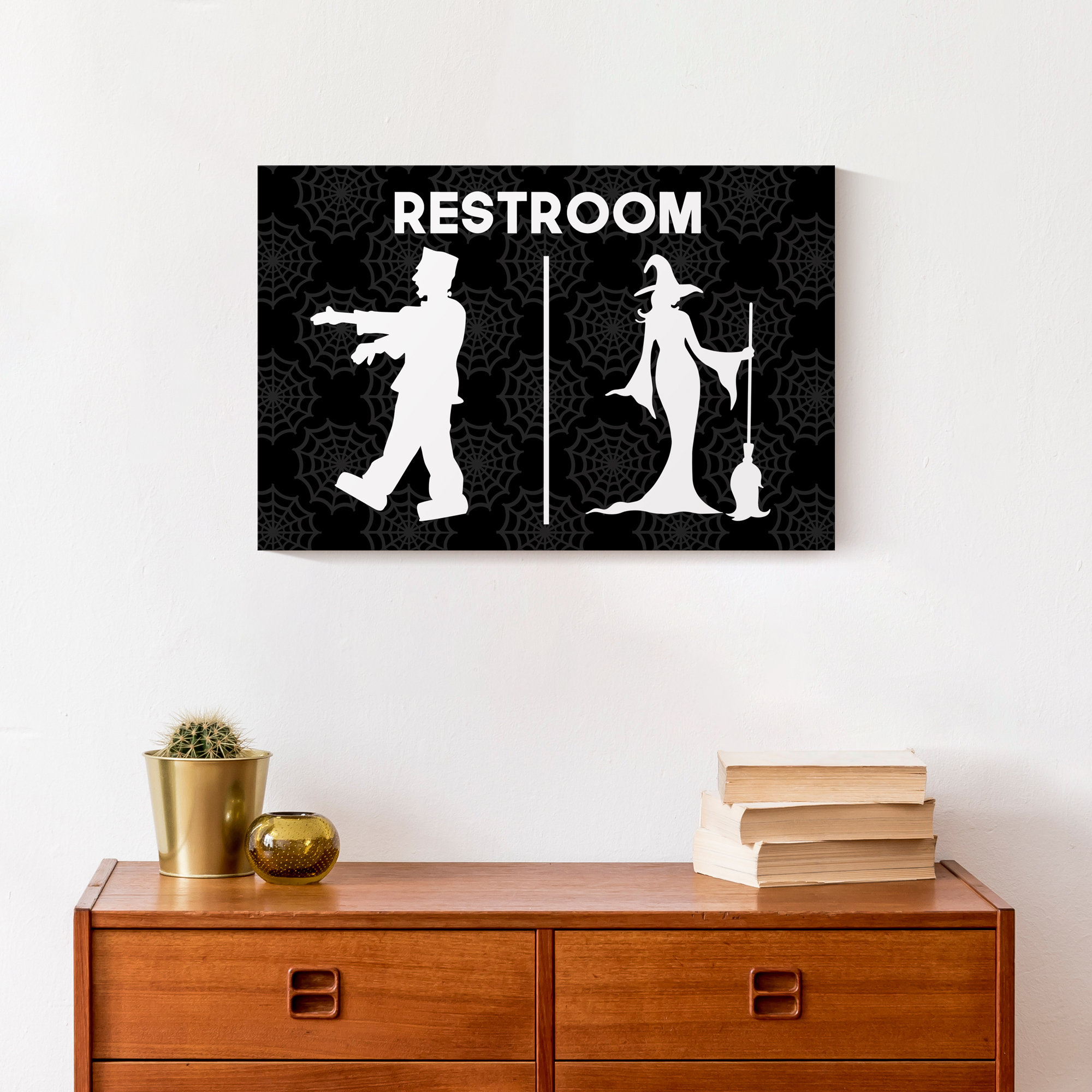 The Holiday Aisle® Ismo Halloween Restroom Sign On Canvas Print | Wayfair