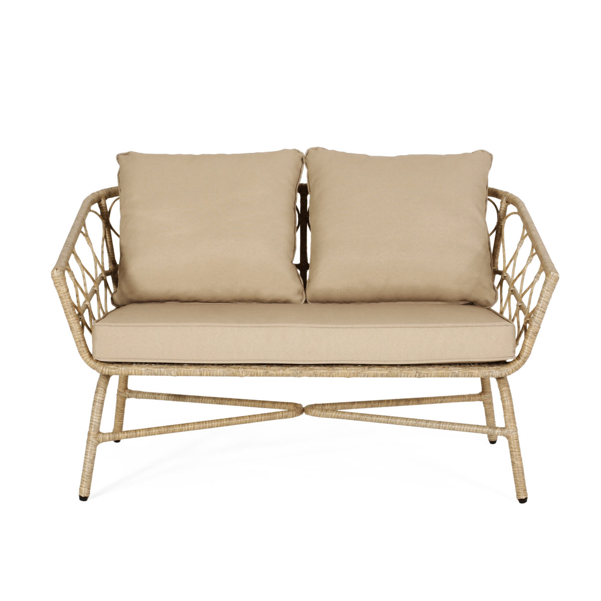 Beachcrest Home Raynette Outdoor Wicker Loveseat with Cushions ...