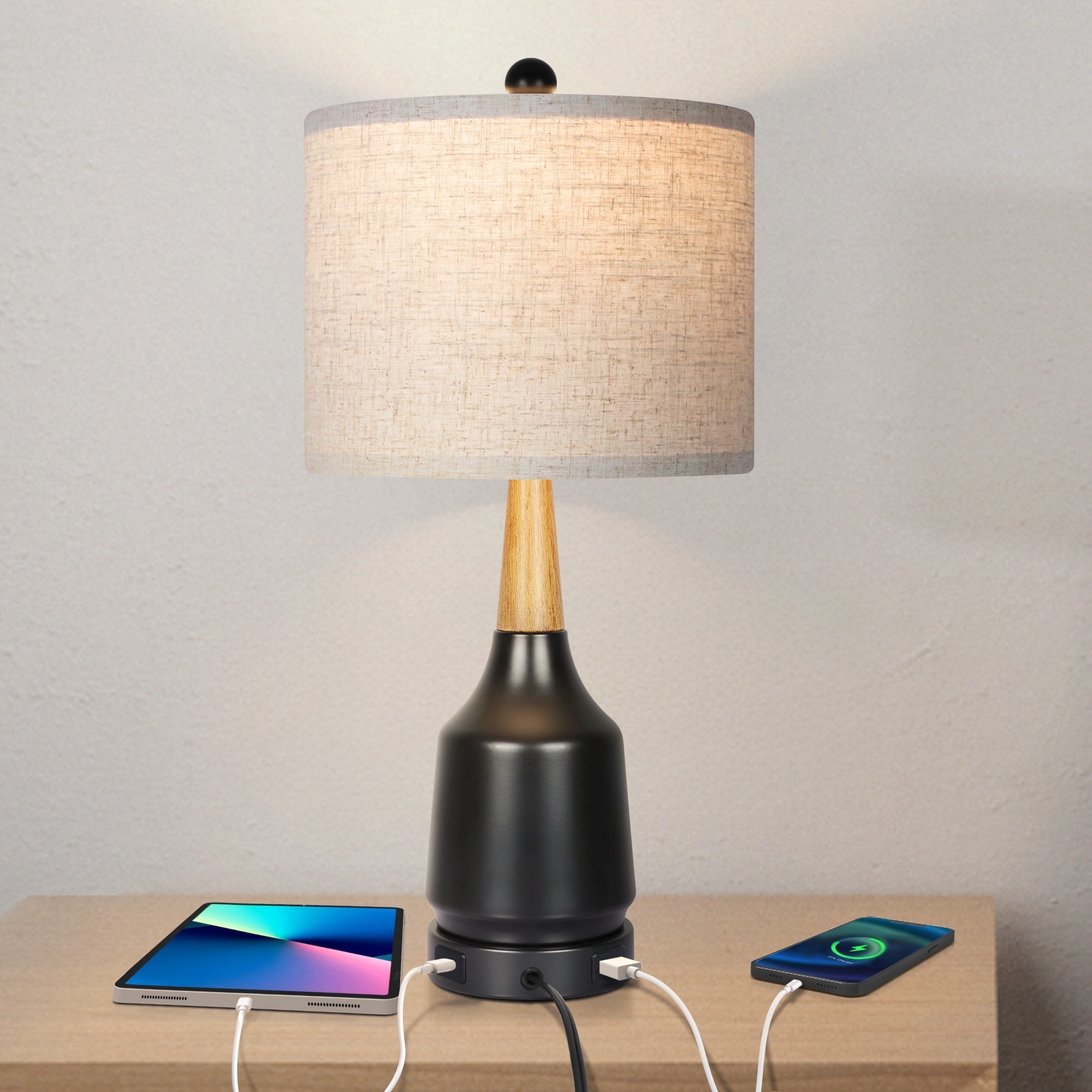 George Oliver Kashiya Black Metal Touch Control Dimmable Table Lamp ...