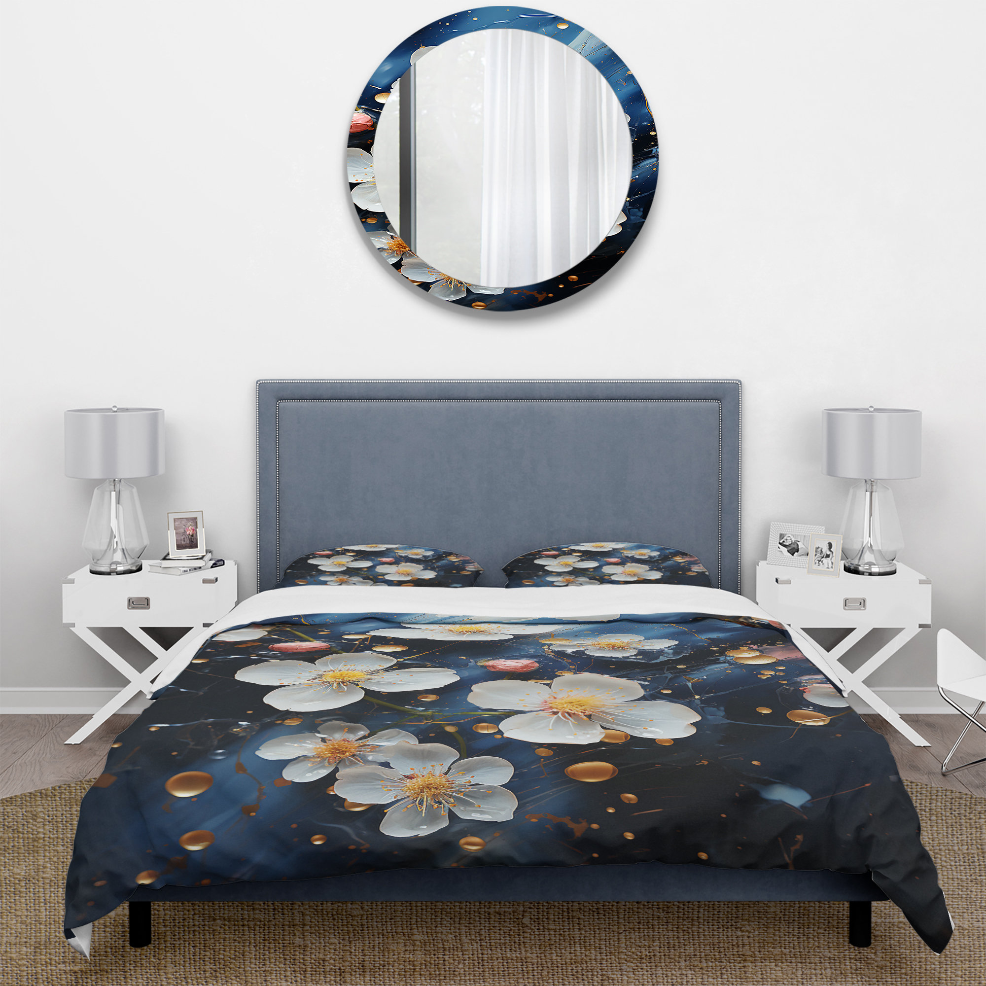 Design Art White And Blue Cherry Blossoms Flow I - Tree Cherry Blossom ...