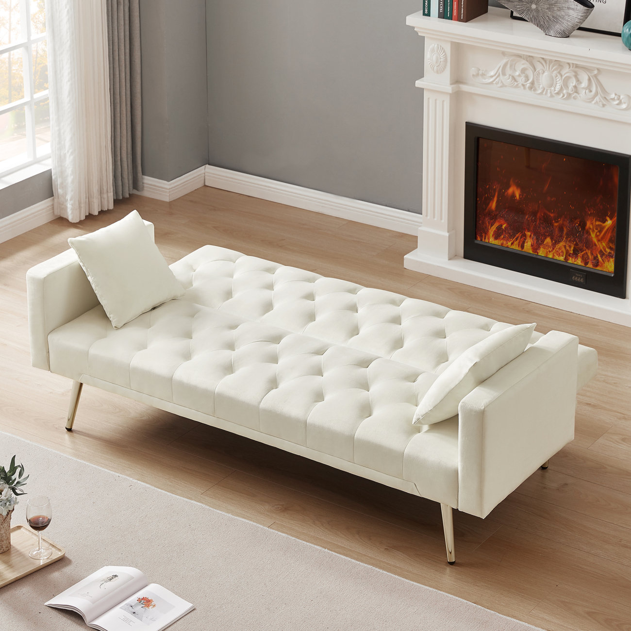 George Oliver Cream White Convertible Folding Futon Sofa Bed , Sleeper ...