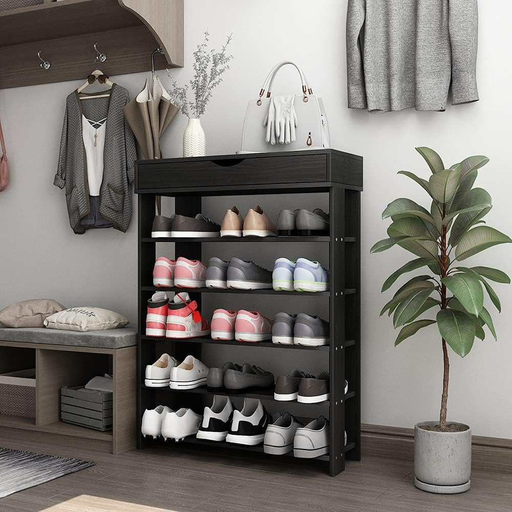 Wildon Home® 5-Tier Wooden Shoe Rack with Organizer, 29.5-Inch Vertical ...