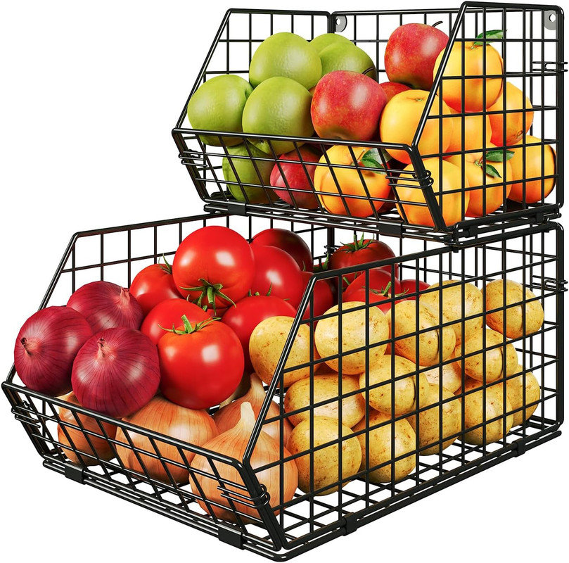 Prep & Savour 2 Tier Stackable Wire Basket-Kitchen Counter, Pantry ...