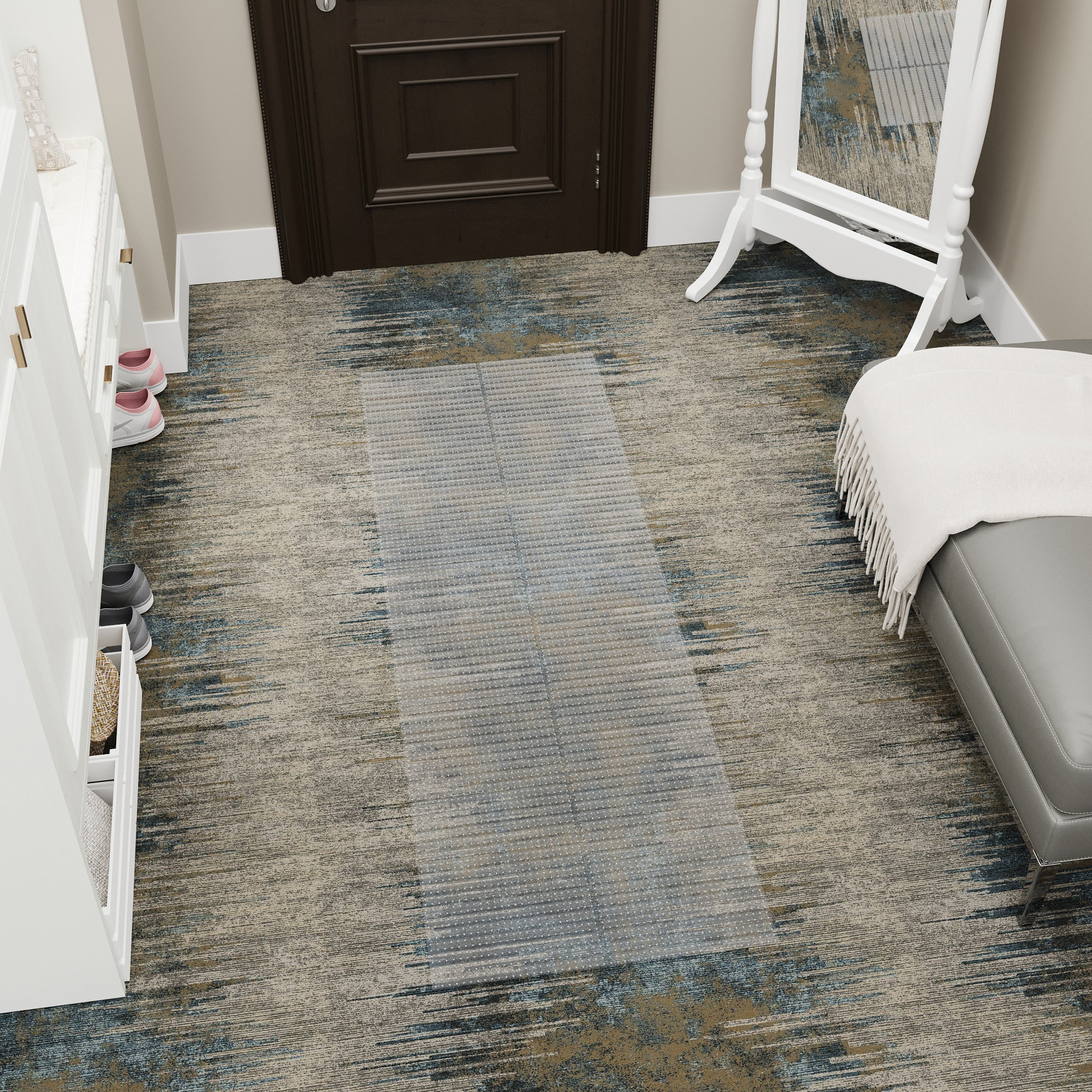 Ottomanson Floor Protector Waterproof Non-Slip Clear Design Indoor ...