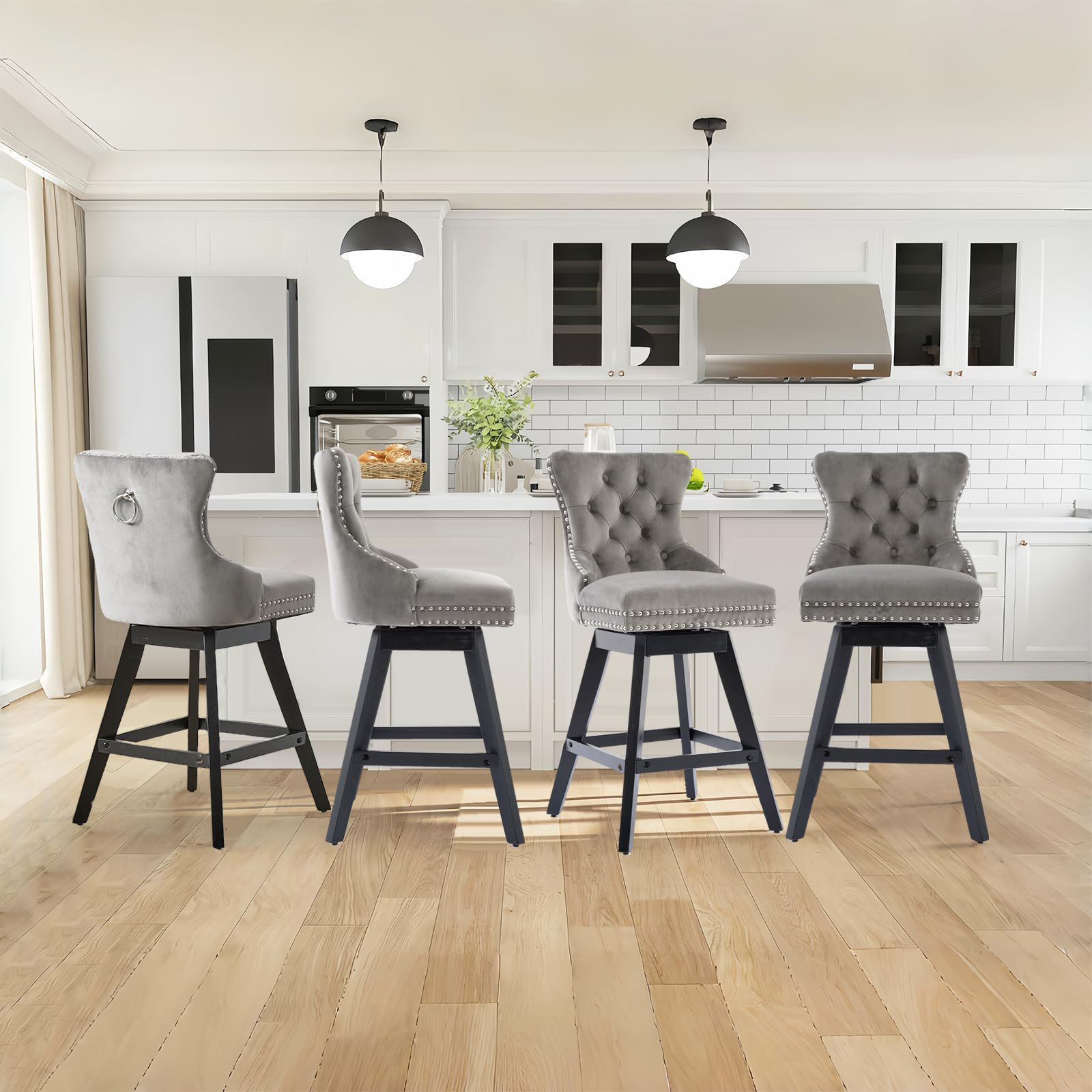 House of Hampton® Swivel Counter Bar Stool Set with Wood Frame,Gray ...