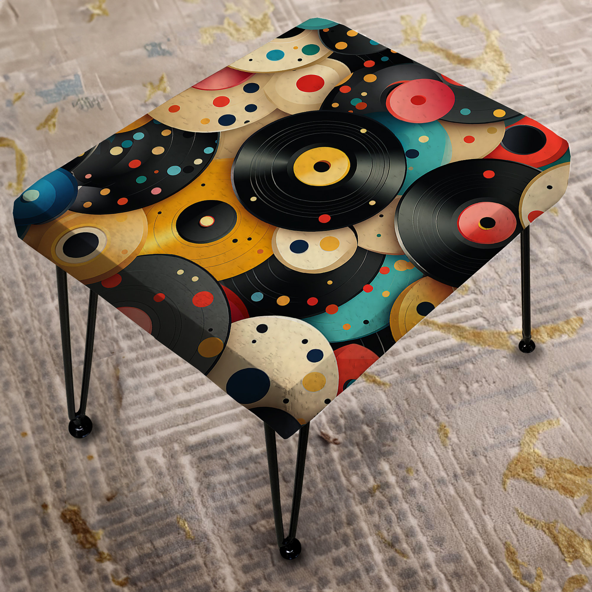 Design Art 1970S Vinyl Records Spots - Midcentury Rectangle Ottoman ...