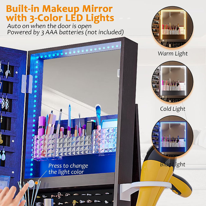 Latitude Run® Aneysa LED Free-Standing Jewelry Armoire with Mirror ...