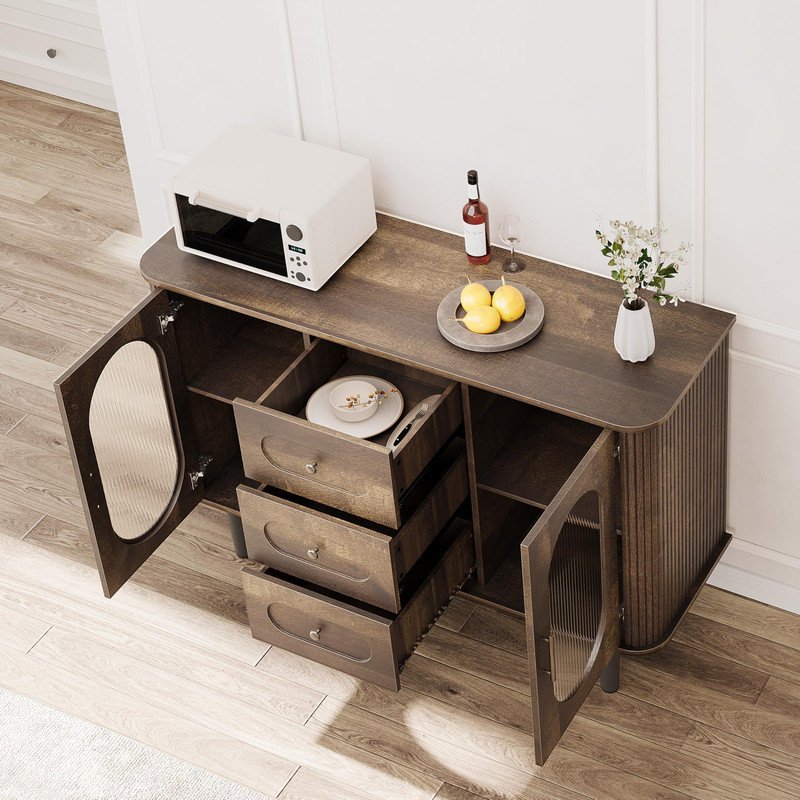 Ebern Designs Black and Dark Walnut Buffet Sideboard Cabinet, Coffee ...