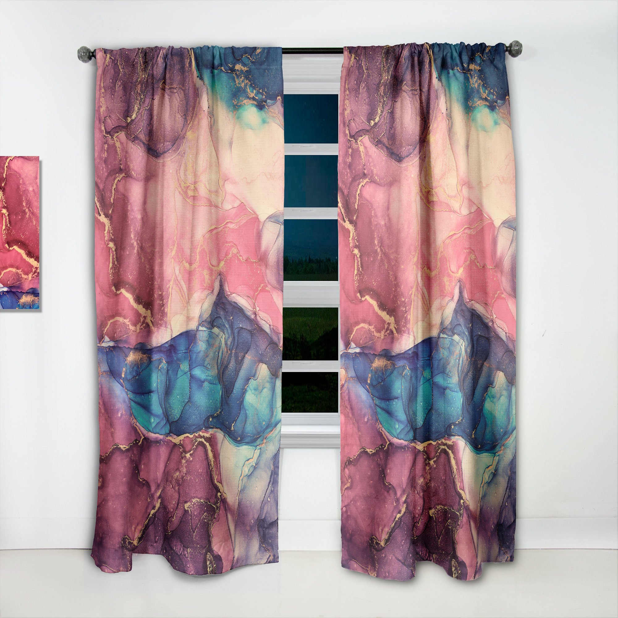 Design Art Luxury Fluid Abstract Semi-Sheer Thermal Rod Pocket Single ...