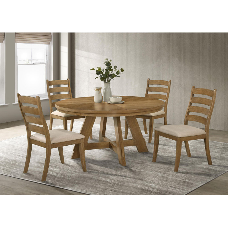 Gracie Oaks Round 54-inch Wood Dining Table Brown Oak | Wayfair