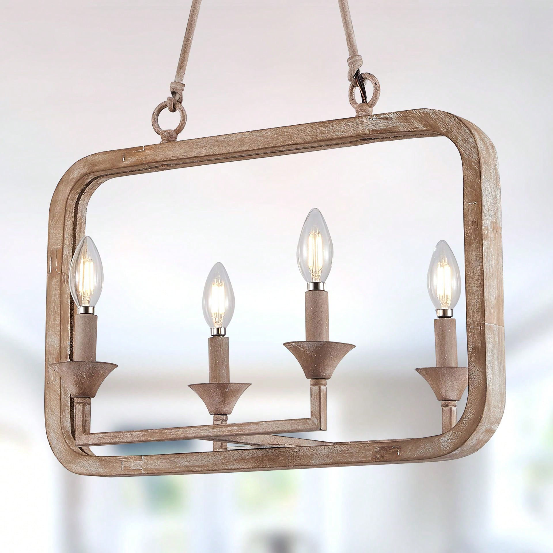 August Grove Farmhouse Wood Pendant Light, 4-Light Rustic Hanging Light ...