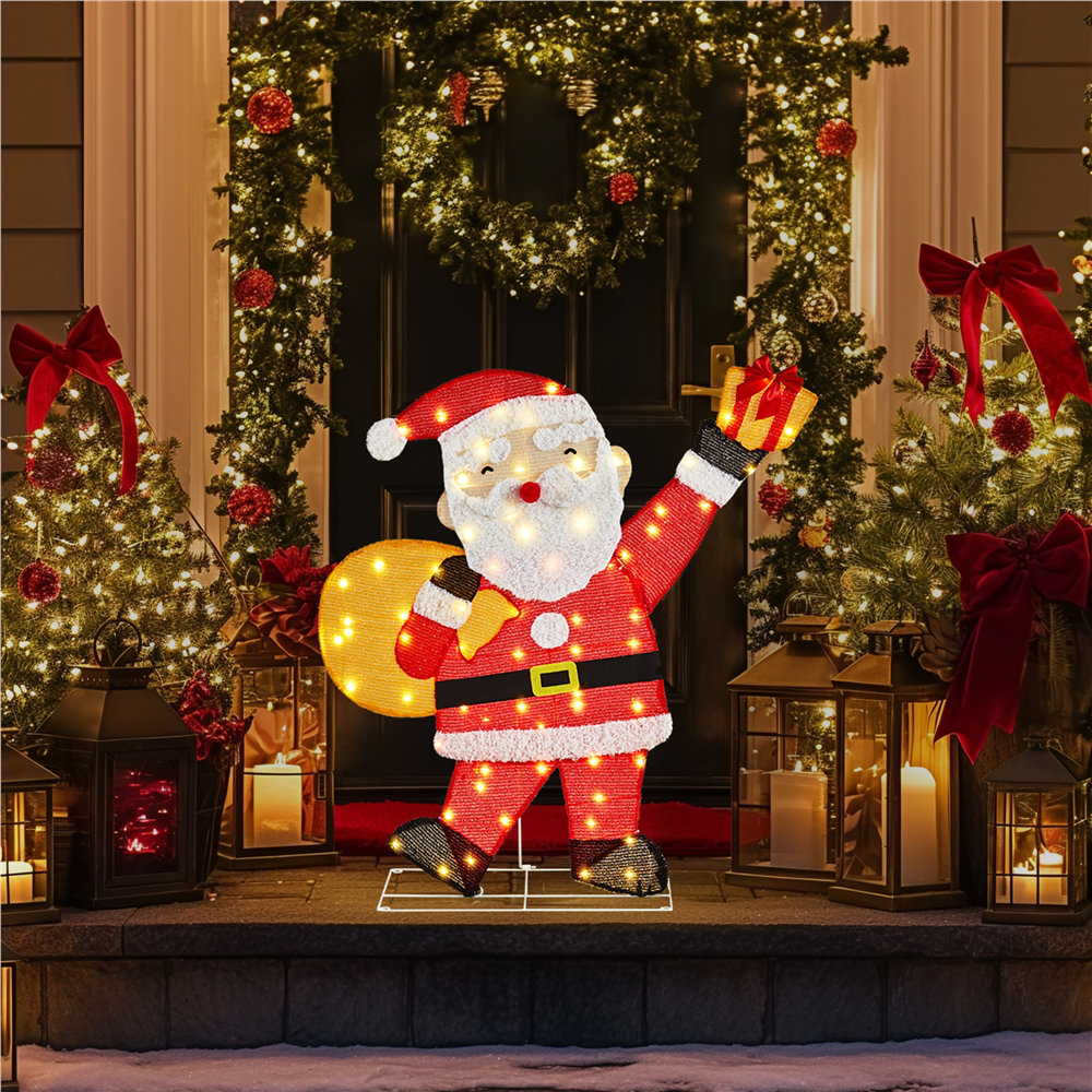 The Holiday Aisle® 2D Pre-lit Christmas Santa Claus Decor with Warm ...