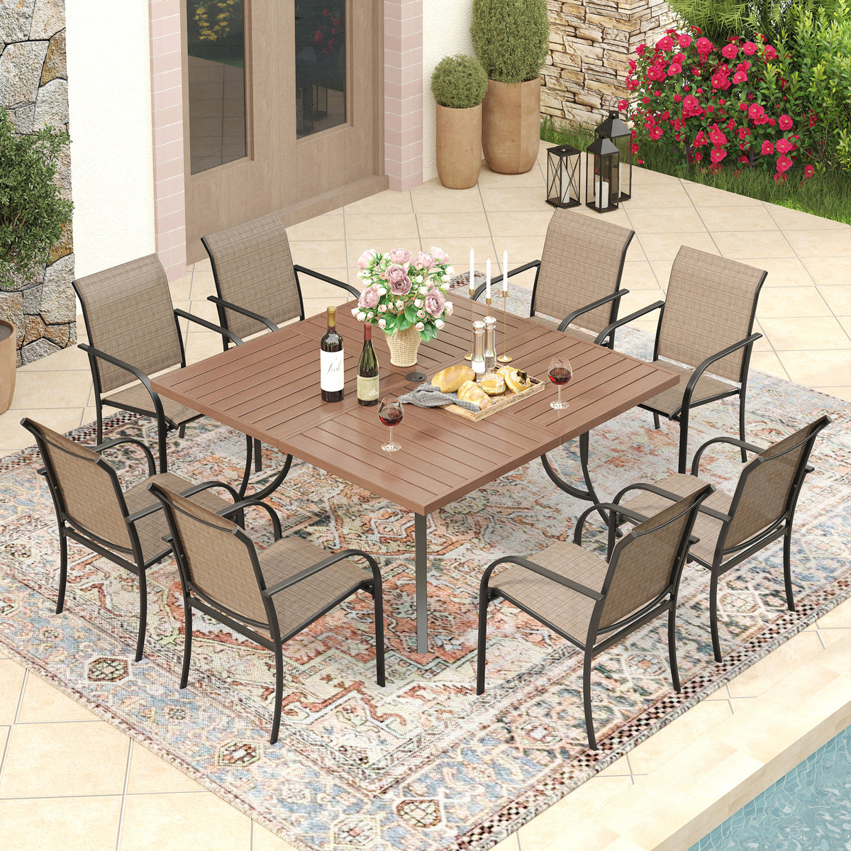 Red Barrel Studio® Patio Dining Set with Stackable Textilene Armrest ...