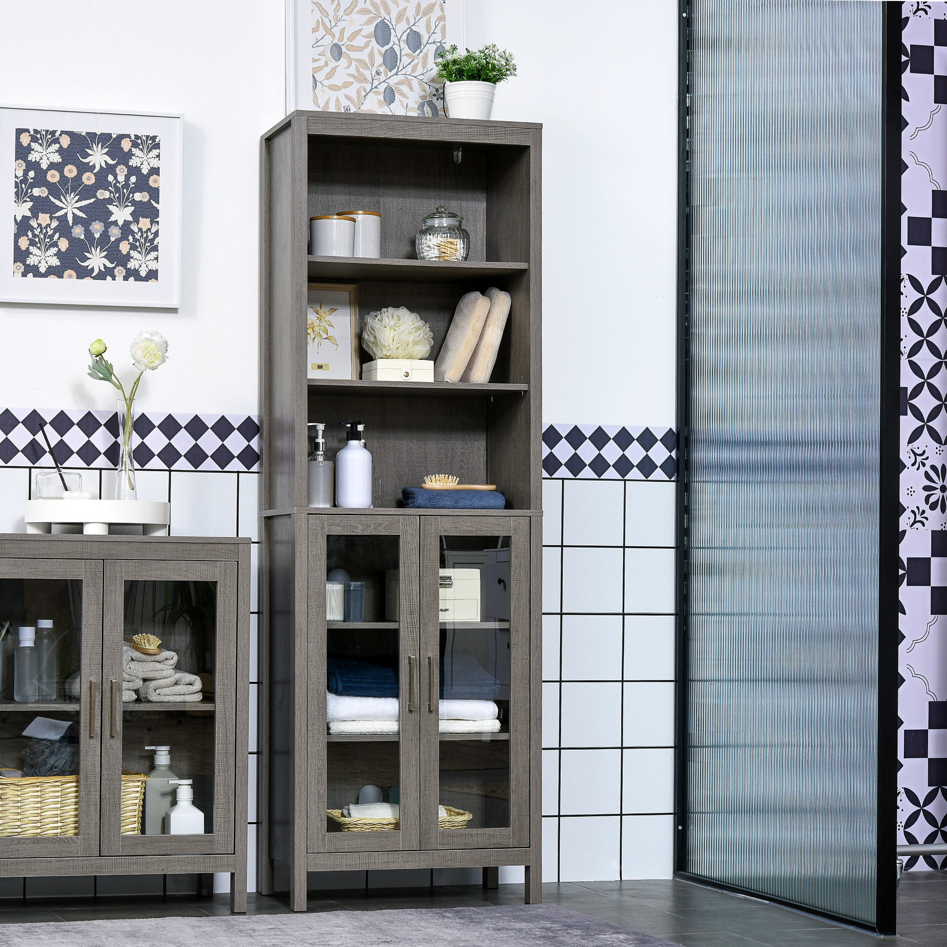 Latitude Run® Tall Bathroom Linen Cabinet In Wood Grain. 3 Tier Shelf ...