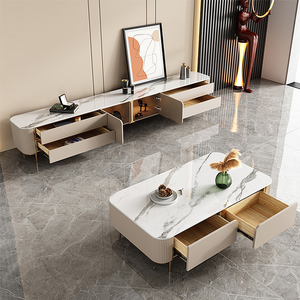 Everly Quinn Modern minimalist rock slate TV stand coffee table | Wayfair