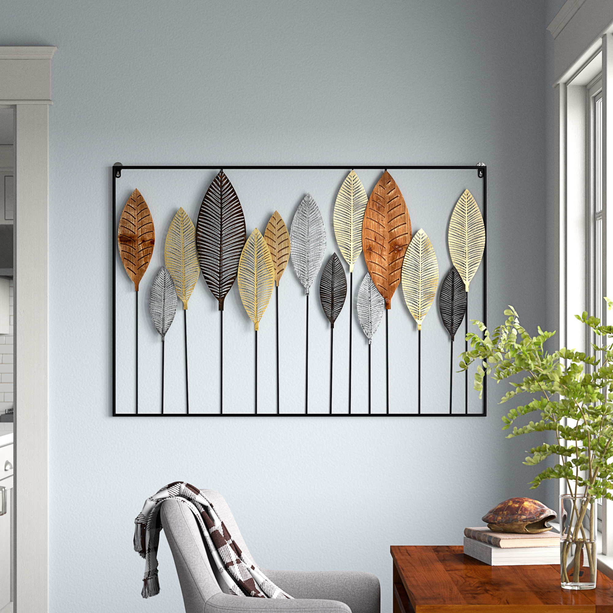 Andover Mills Multi Colored Metal Tall Cut-Out Leaf Wall Décor with ...