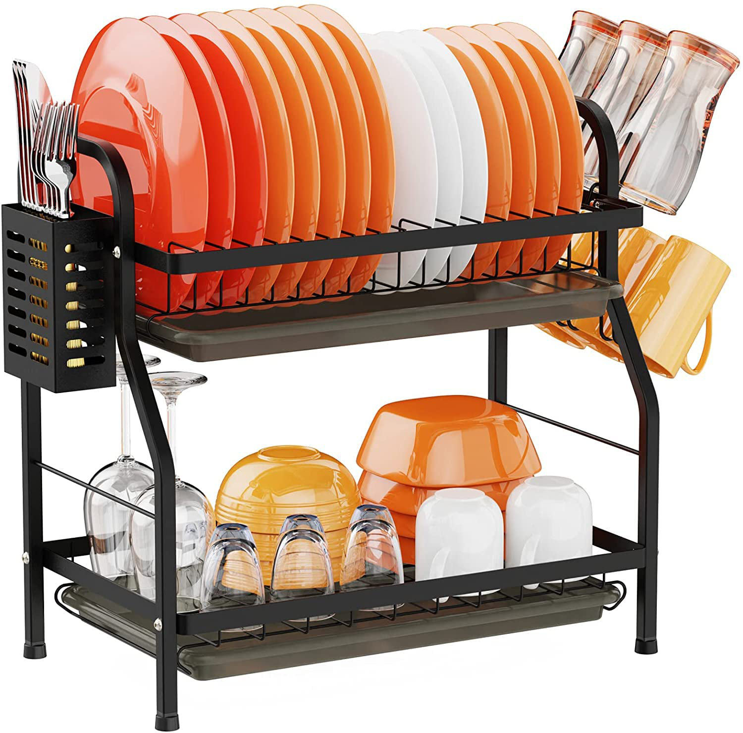 OUMIKEJI Dish Drying Rack For Kitchen Counter, 2 Tier Rust-Resistant ...
