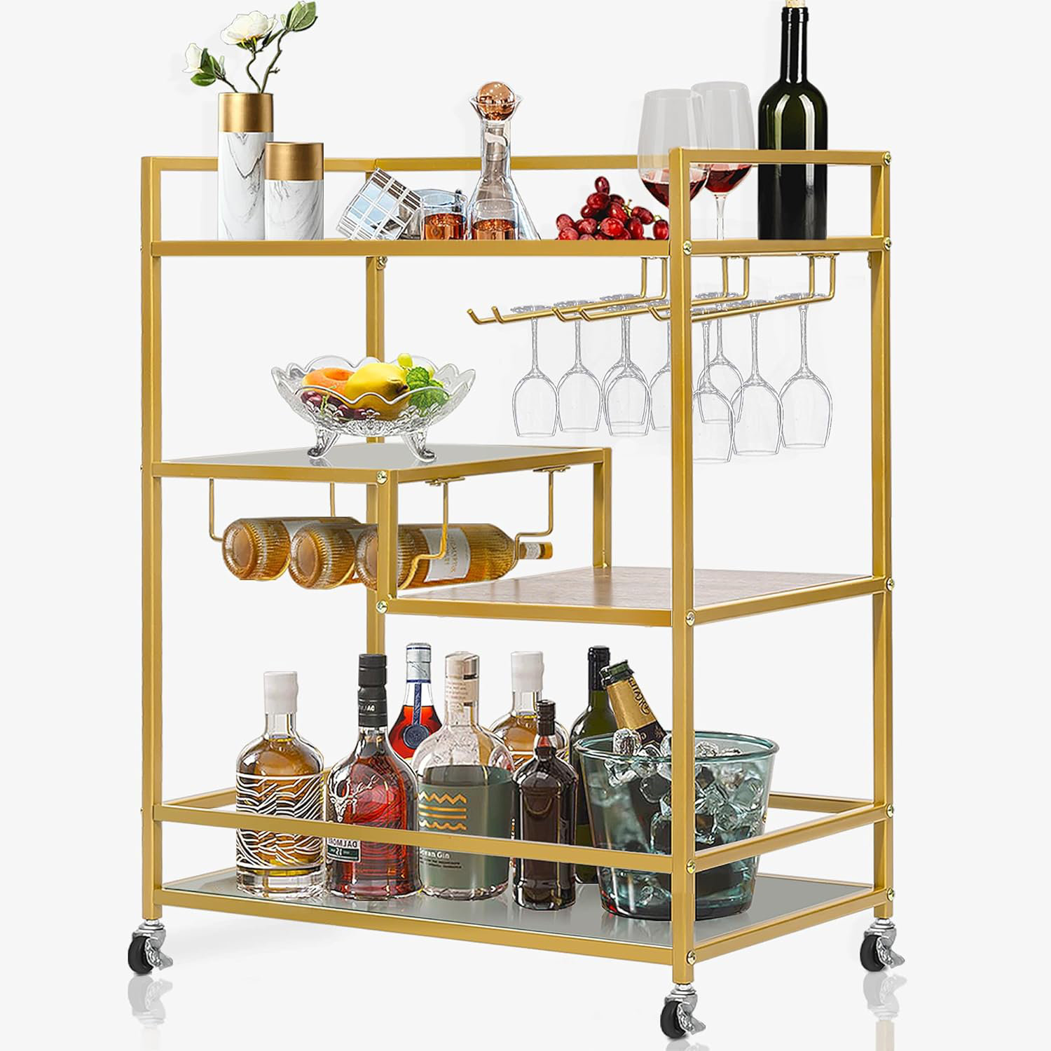 Hokku Designs Gold Bar Carts With 4 Tier Shelves Rolling Serving Bar Cart - Wayfair Canada