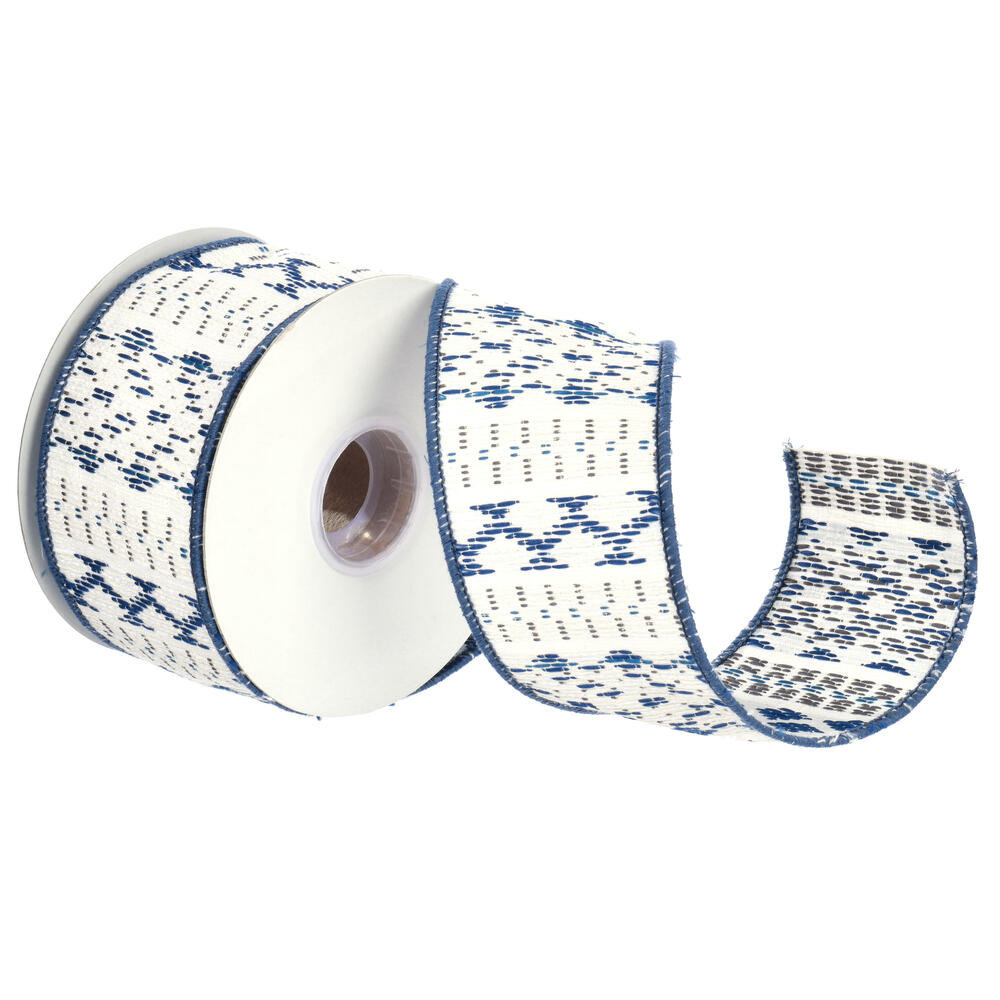 The Holiday Aisle® 2.5" Blue Jacquard Ribbon. | Wayfair