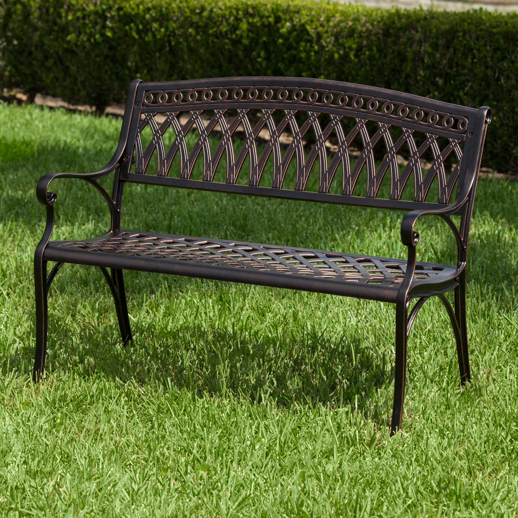 PatioSense Simone Cast Aluminum Patio Bench Heavy Duty Rust Free Metal ...