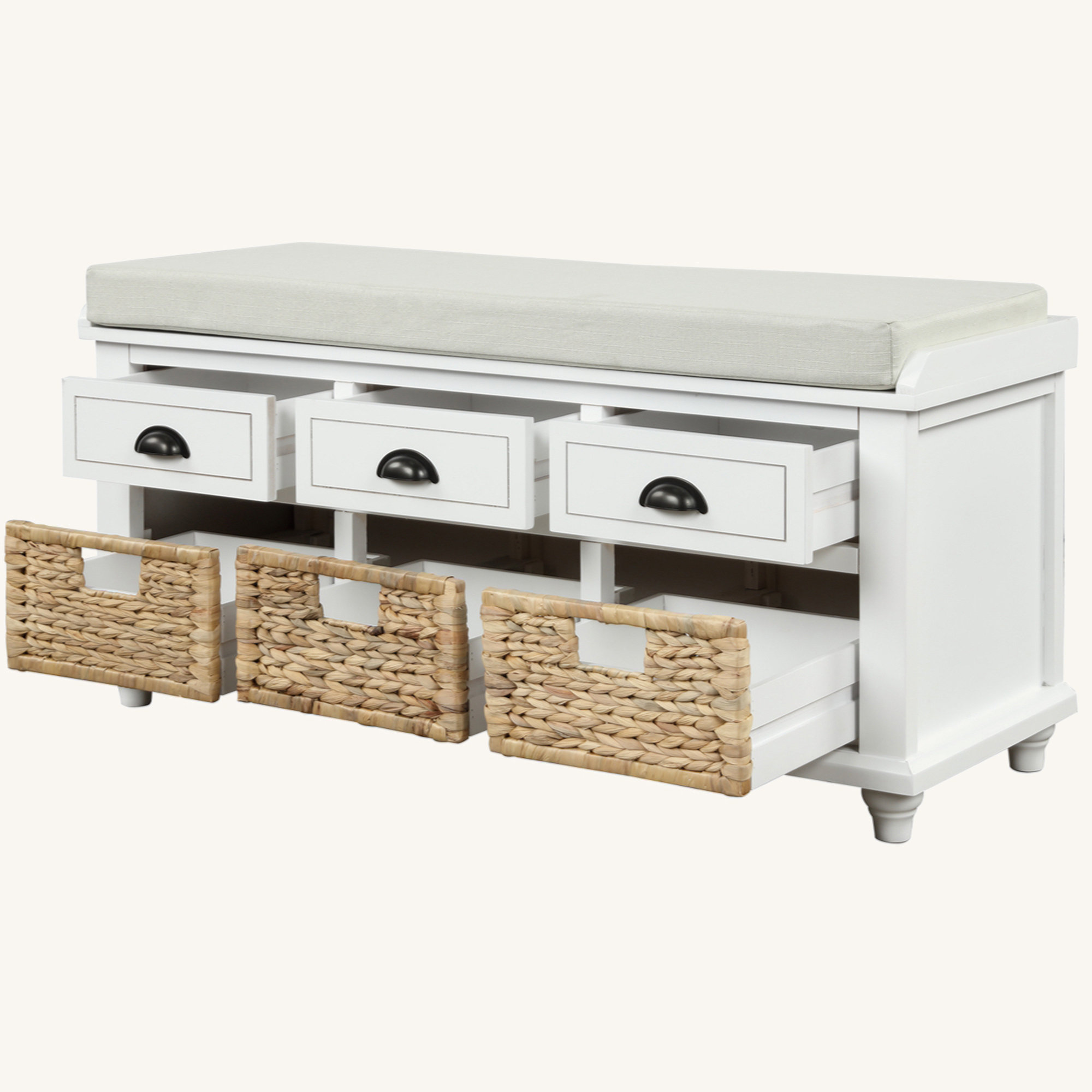 Bay Isle Home™ Rustic Storage Bench With 3 Drawers And 3 Rattan Baskets ...