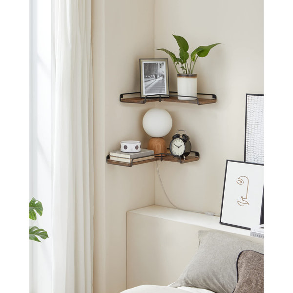Borough Wharf Set of 2 L-Shaped Floating Corner Shelves, Industrial ...