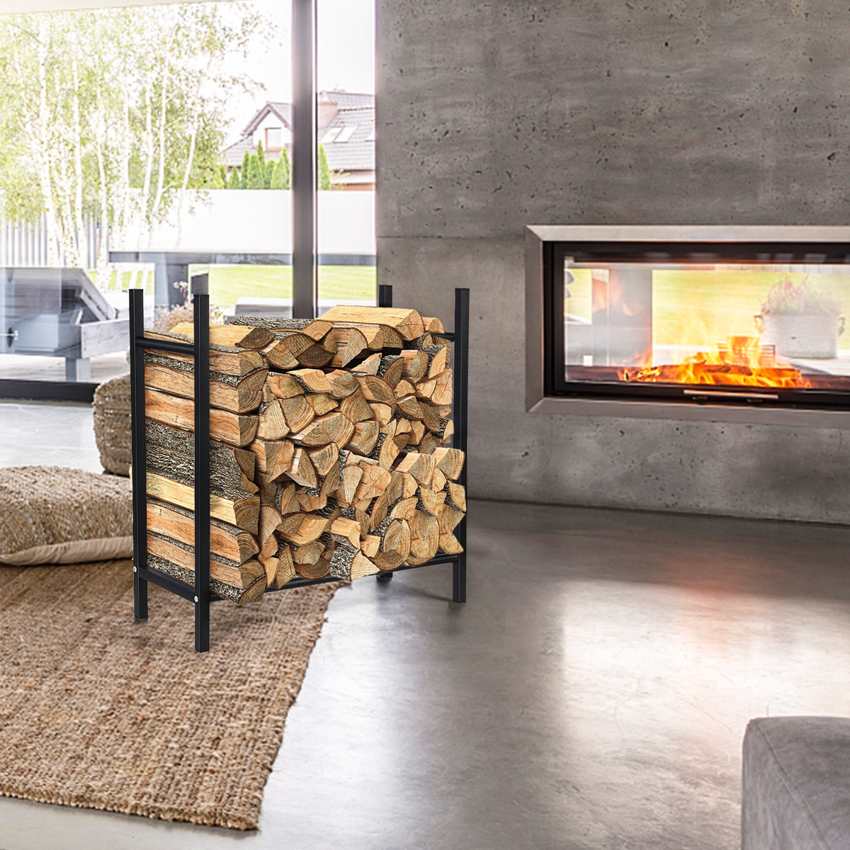 Ebern Designs Myleisha Heavy Duty Metal Firewood Log Rack Wood Storage ...