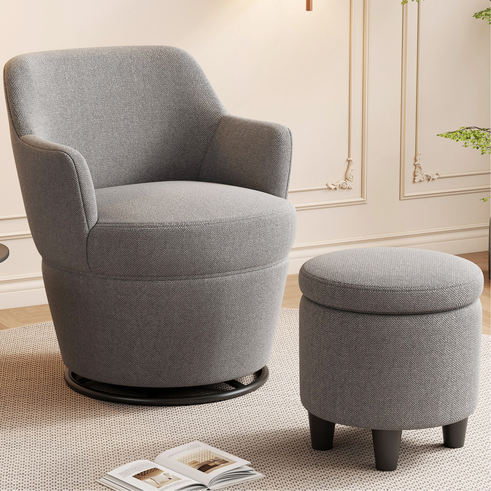Latitude Run® 360°Swivel Accent Chair With Ottoman, Lounge Sofa With ...