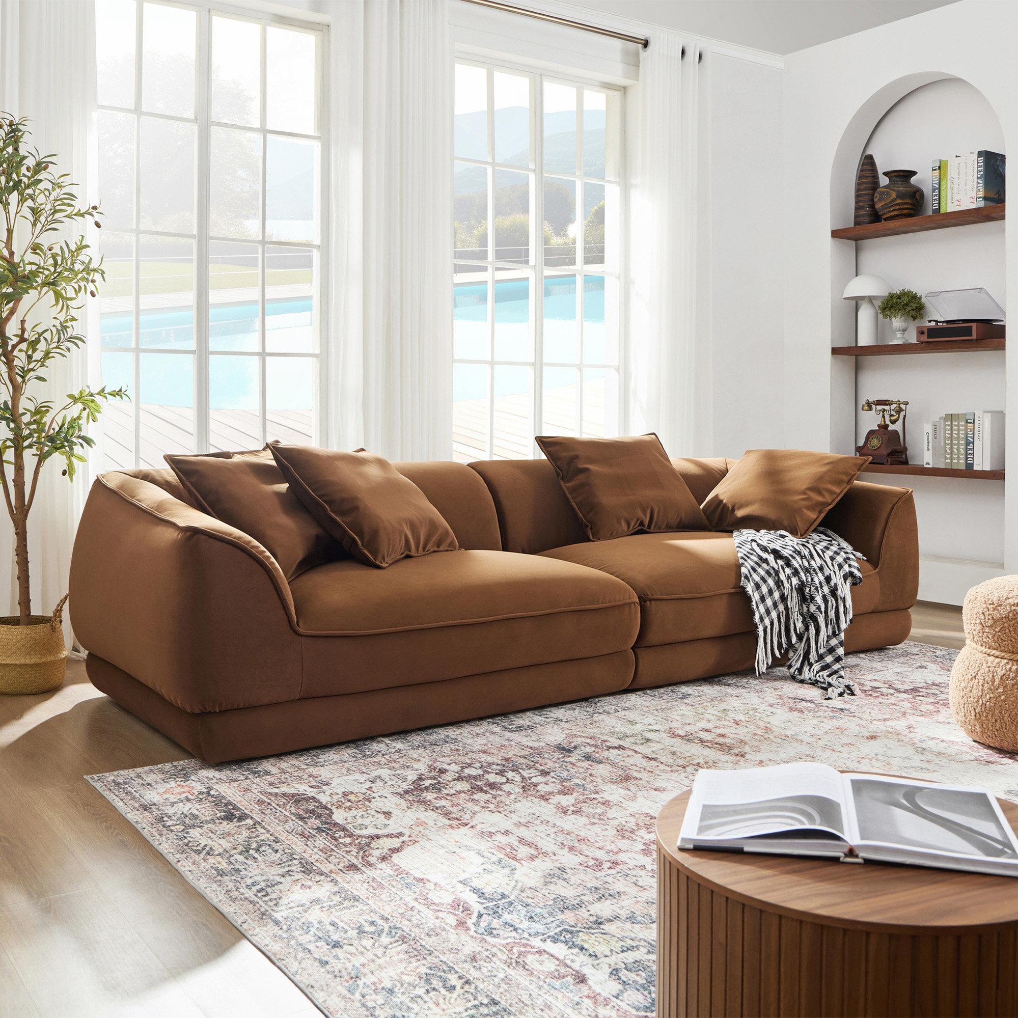 Corrigan Studio® Sofa, Detachable Pillowcase, Flannel Fabric, Solid ...