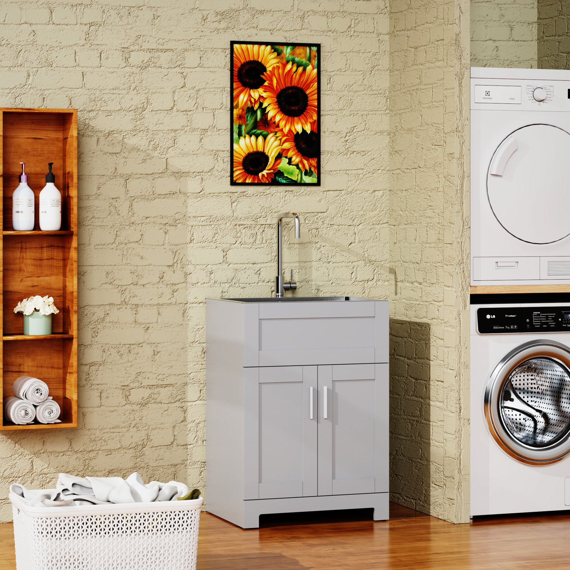 Latitude Run® 24" Bathroom Sink Vanity Laundry Utility Cabinet W ...