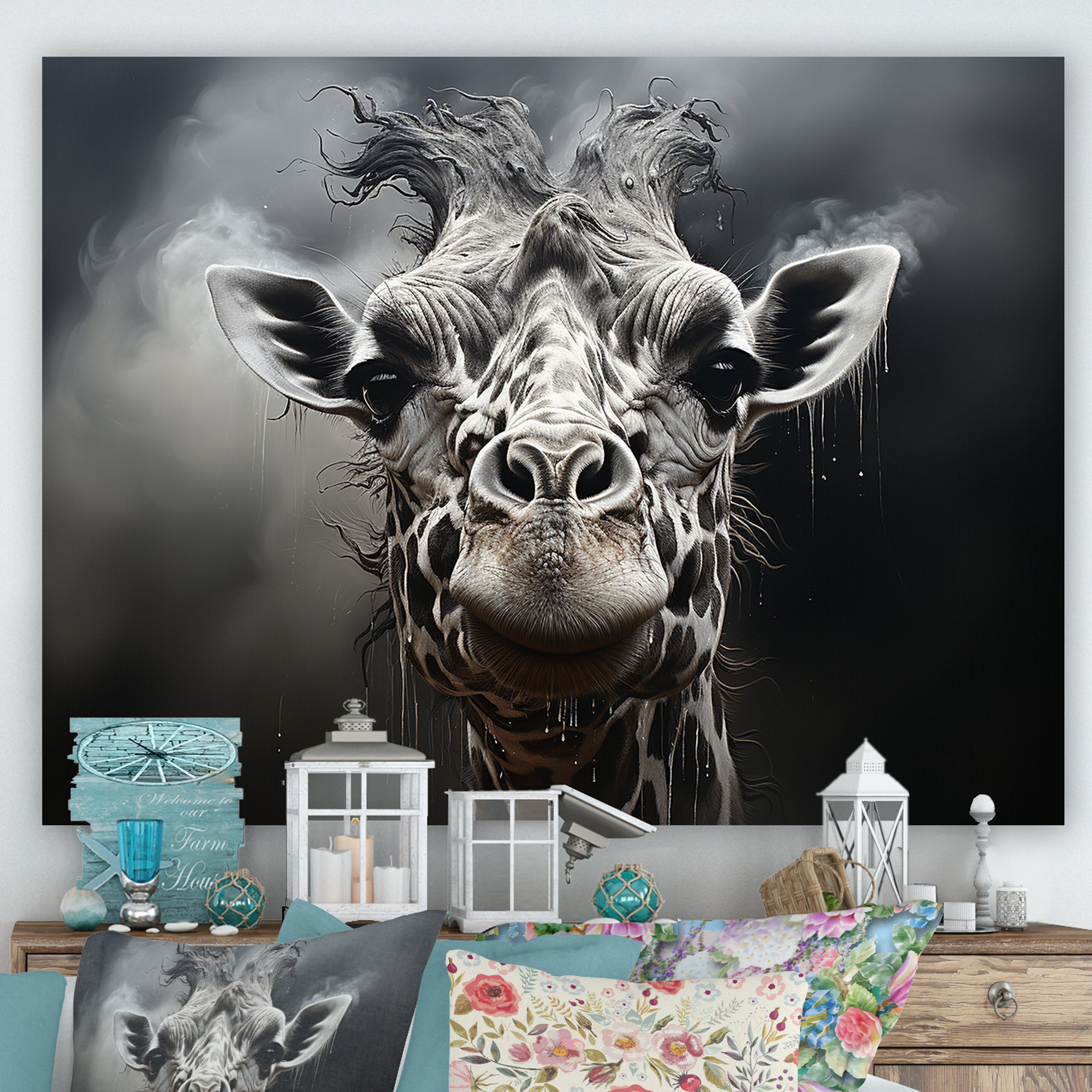 Bungalow Rose Black and White Giraffe Portrait Majesty - Print on ...