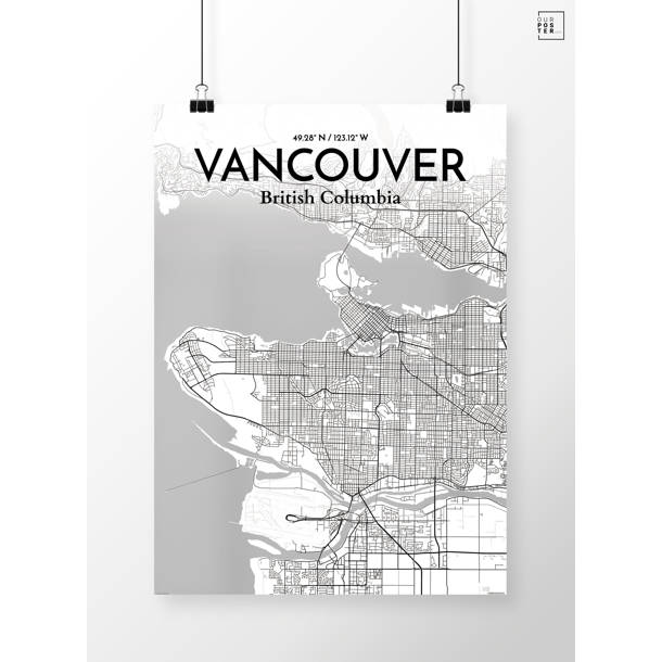 OurPoster.com 'Vancouver City Map' Graphic Art Print Poster in Grey ...