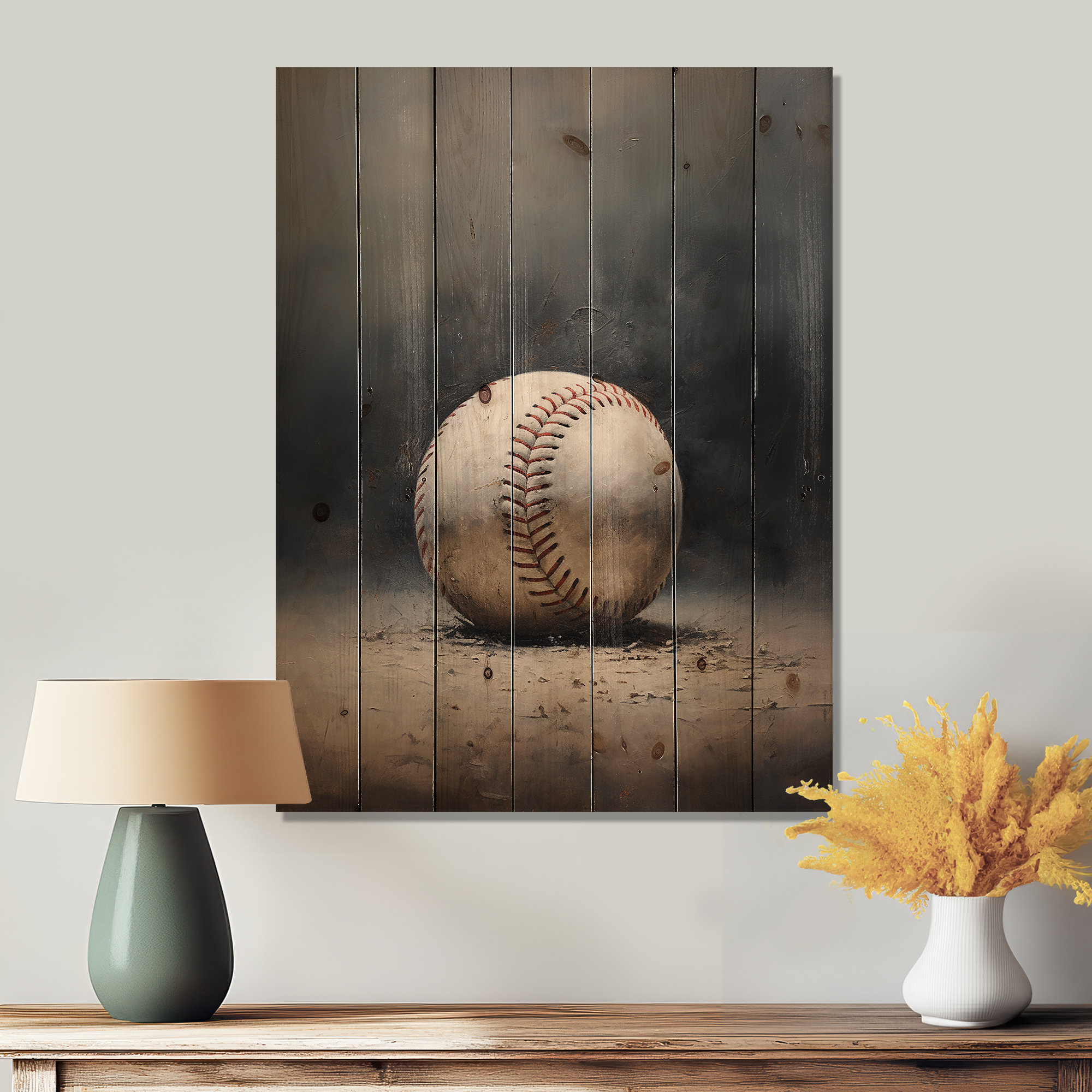 Design Art Baseball Subtle Strikeout - Sports Wood Print On Natural ...
