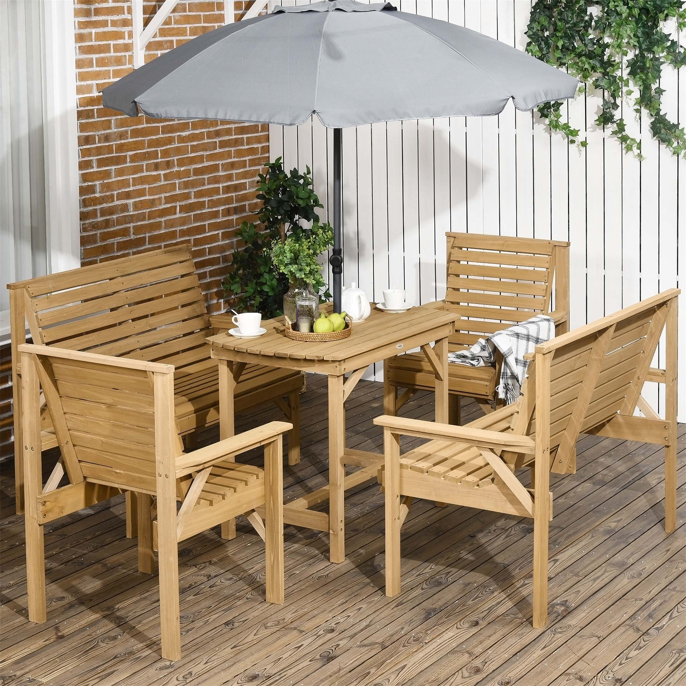 Hokku Designs 5 Piece Wooden Patio Dining Set for 6, Outdoor ...