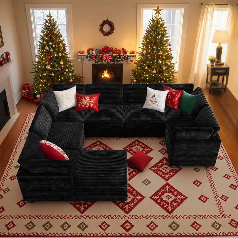 Wrought Studio™ Modular U-shaped Sectional Plush Corduroy Sofa With ...