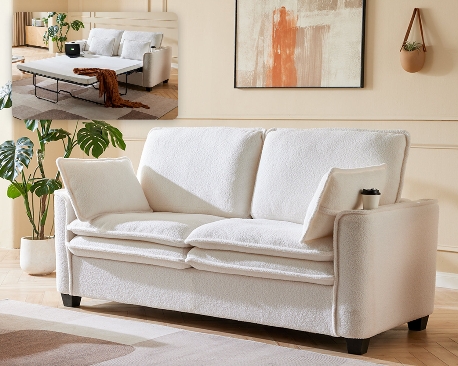 Latitude Run® Convertible Pull-out Sleeper Sofa Fabric 2-in-1 Couch ...